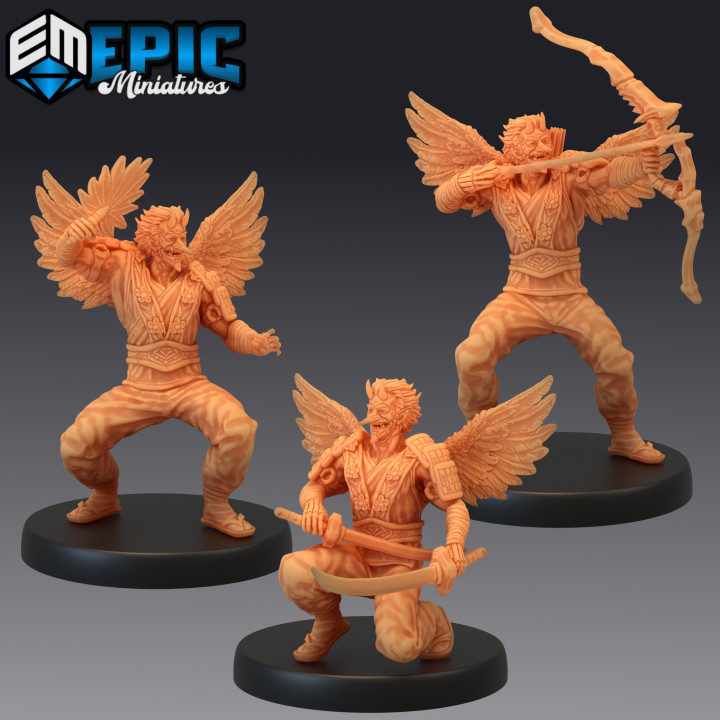 3D Printable Tengu Set / Winged Avian Humanoid / Heavenly Samurai ...