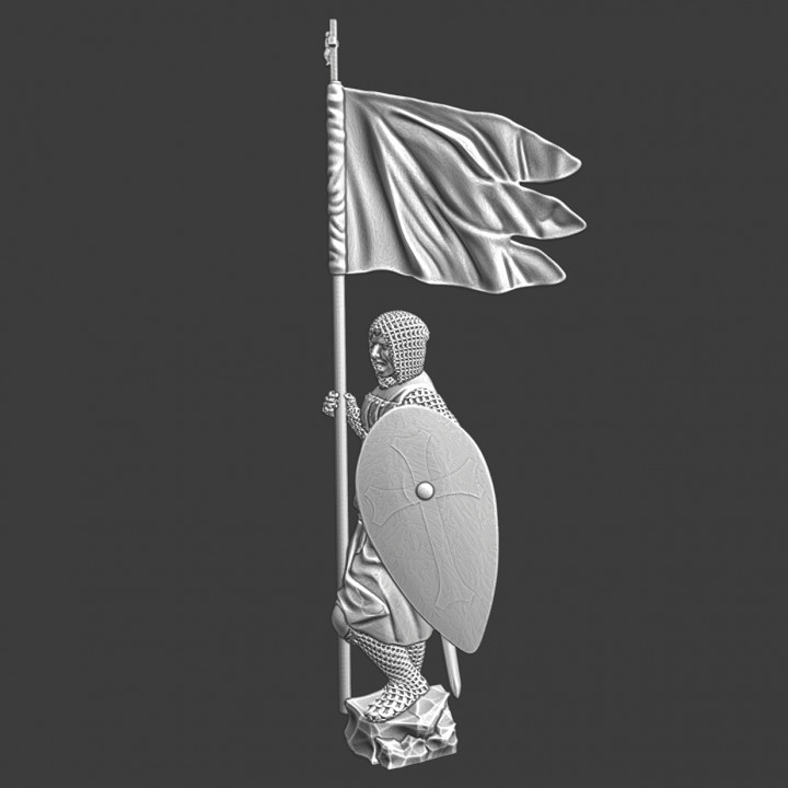 3D Printable Medieval Knight with flag by Northern Crusades Miniatures
