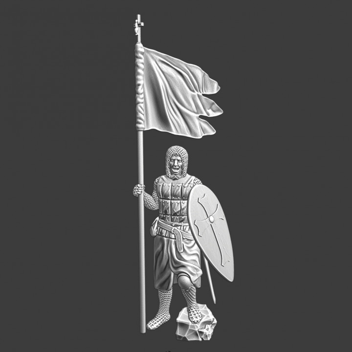 3D Printable Medieval Knight with flag by Northern Crusades Miniatures