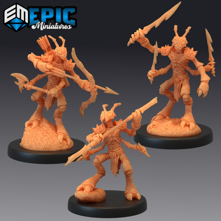 3D Printable Insectoid Ant Warrior Set / Four Armed Sword Archer Axe ...