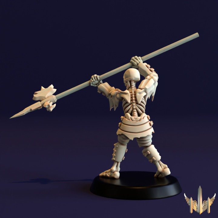 3D Printable Skeleton Grunt Halberdier Pose 01 by Triple Spire Workshop