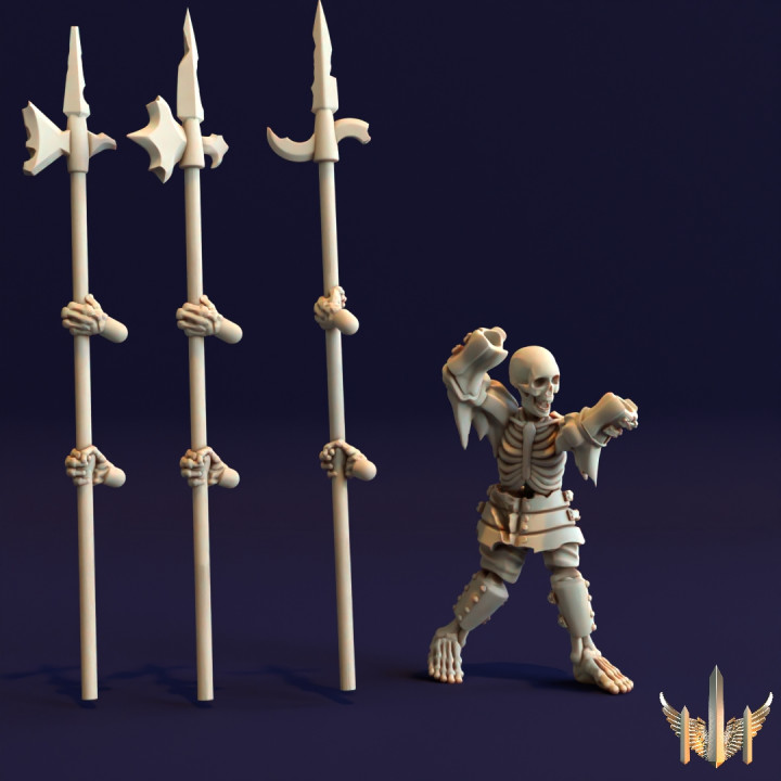 3D Printable Skeleton Grunt Halberdier Pose 01 by Triple Spire Workshop