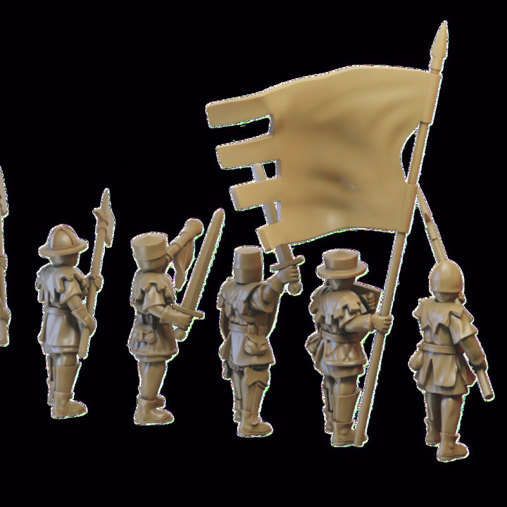 3D Printable Medieval infantry miniatures (modular, 32mm) by Juhász Gergely