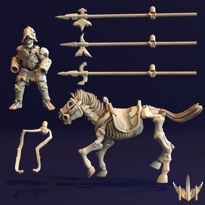 3D Printable Skeleton Cavalry Halberdier Combatant by Triple Spire Workshop