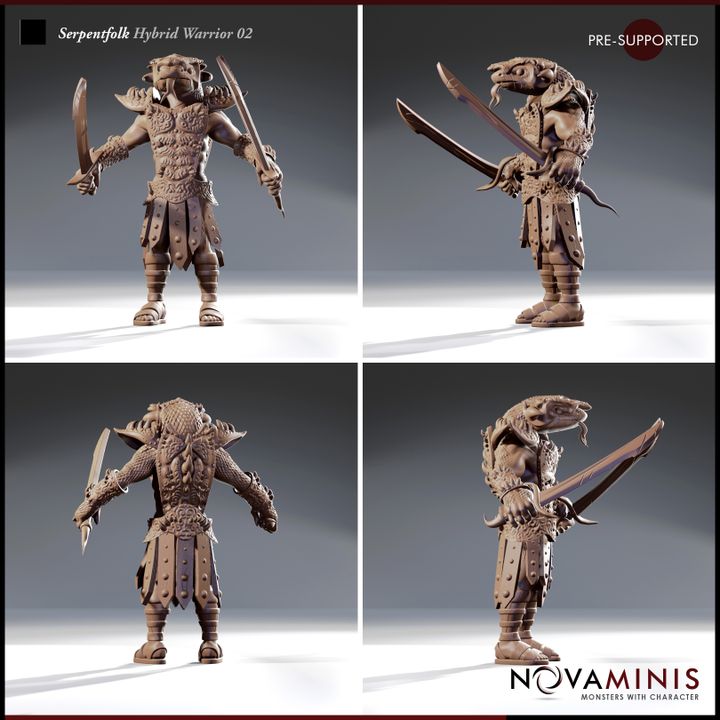3D Printable Serpentfolk Hybrid Warrior 02 by NovaMinis