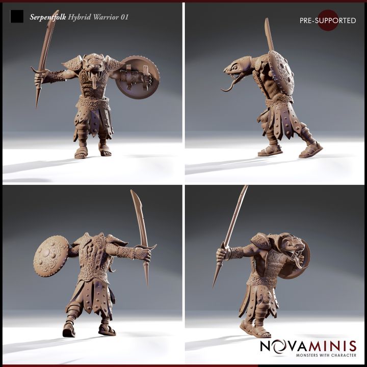 3D Printable Serpentfolk Hybrid Warrior 01 by NovaMinis