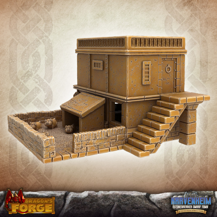 3D Printable Karvenheim: Dwarf Butcher Shop by Dragon's Forge Miniatures