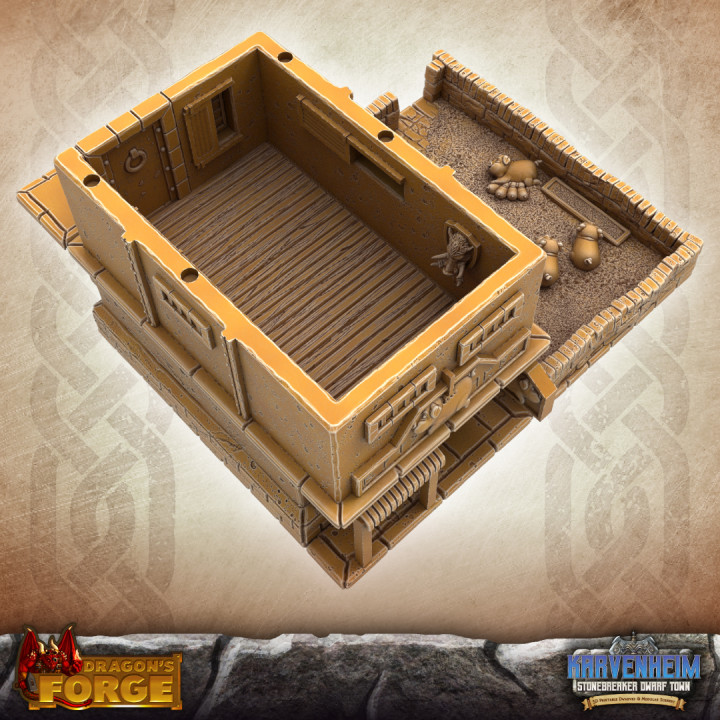 3D Printable Karvenheim: Dwarf Butcher Shop by Dragon's Forge Miniatures