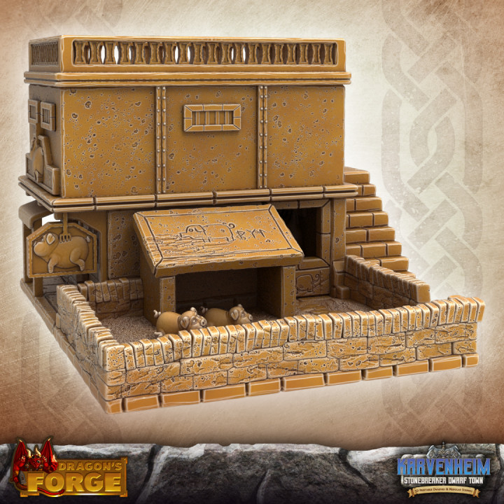 3D Printable Karvenheim: Dwarf Butcher Shop by Dragon's Forge Miniatures