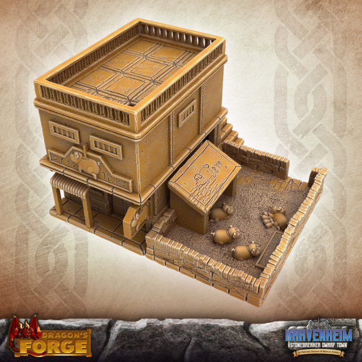3D Printable Karvenheim: Dwarf Butcher Shop by Dragon's Forge Miniatures