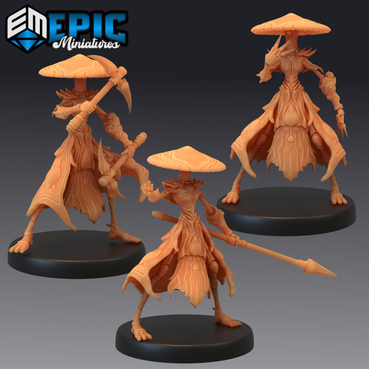 3D Printable Mushroom Folk Warrior Set / Infested Spear Knife Scythe ...