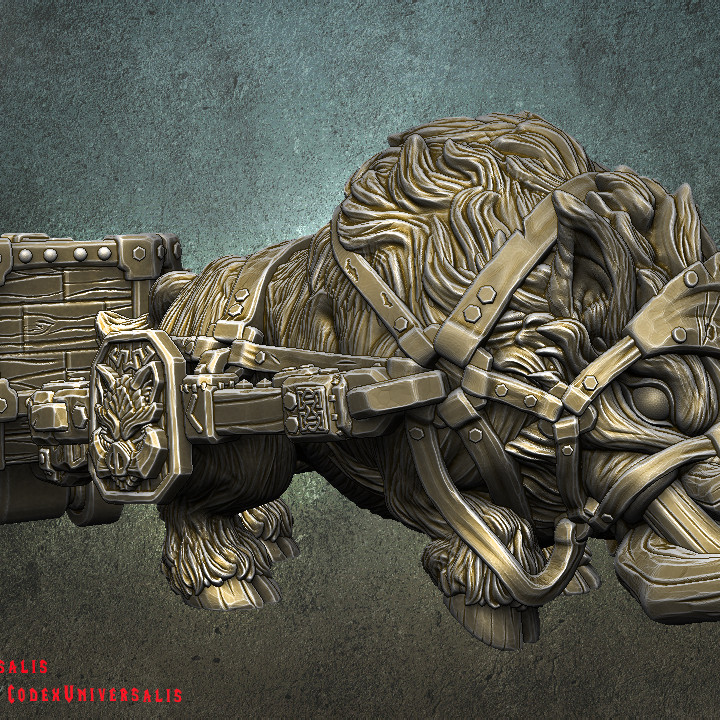 3D Printable Boar pulling miner cart by Codex Universalis