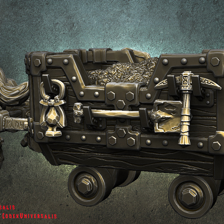 3D Printable Boar pulling miner cart by Codex Universalis