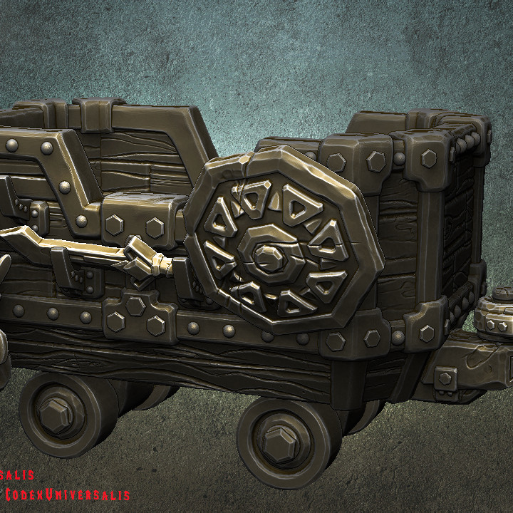 3D Printable Boar pulling miner cart by Codex Universalis