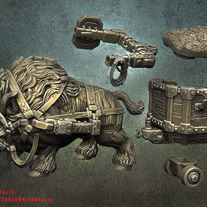 3D Printable Boar pulling miner cart by Codex Universalis
