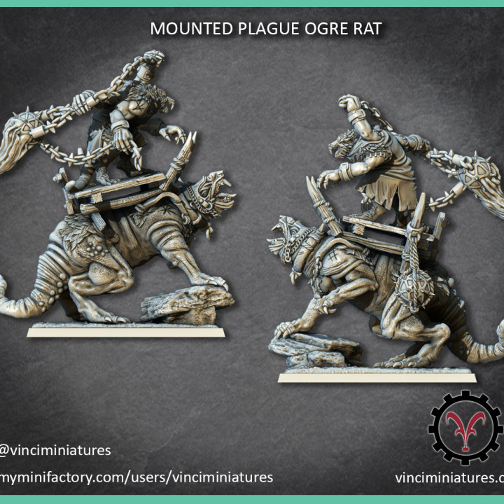 3D Printable MOUNTED AND UNMOUNTED PLAGUE OGRE RAT by vinciminiatures