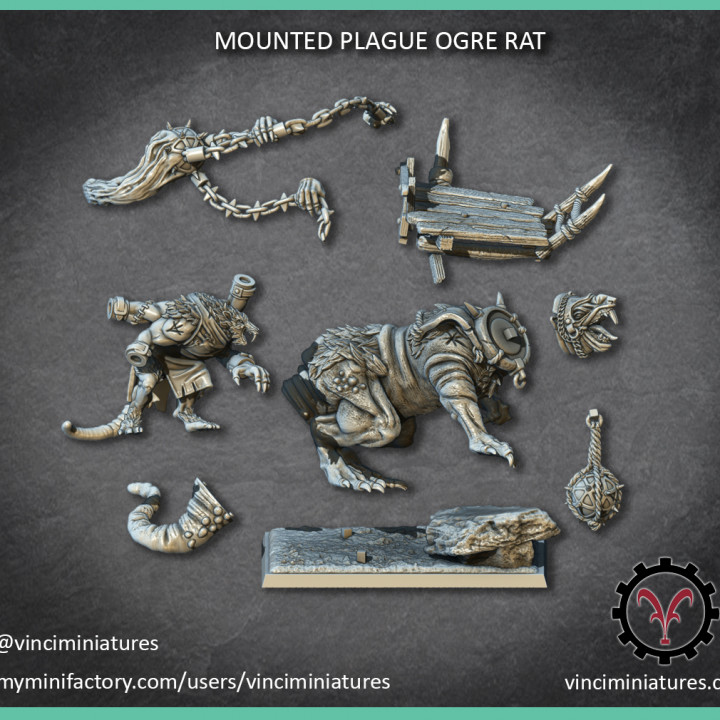 3D Printable MOUNTED AND UNMOUNTED PLAGUE OGRE RAT by vinciminiatures