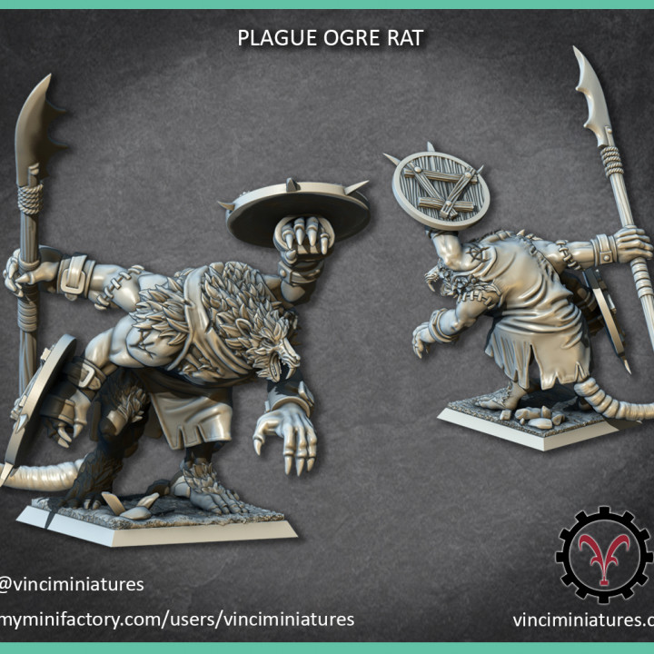 3D Printable MOUNTED AND UNMOUNTED PLAGUE OGRE RAT by vinciminiatures