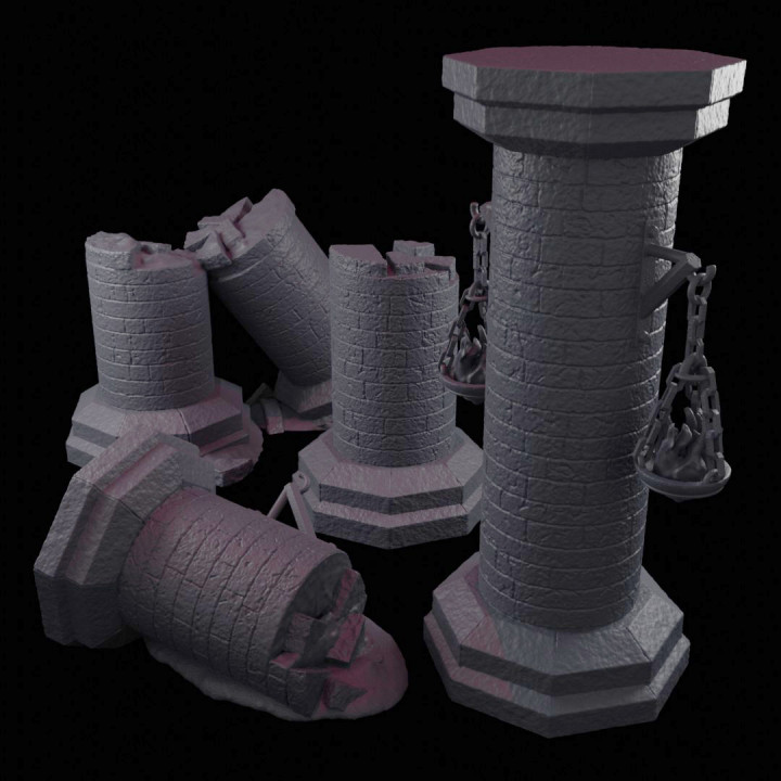 3D Printable Ancient Stone Pillars Set by Custom Miniature Maker