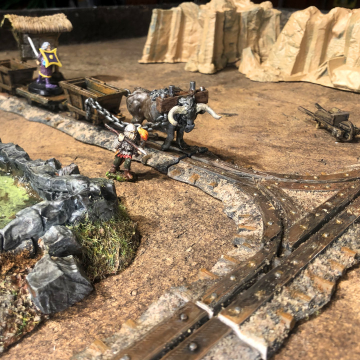 3D Printable Wooden Mining Tracks & Mining Cart by GameScape3D