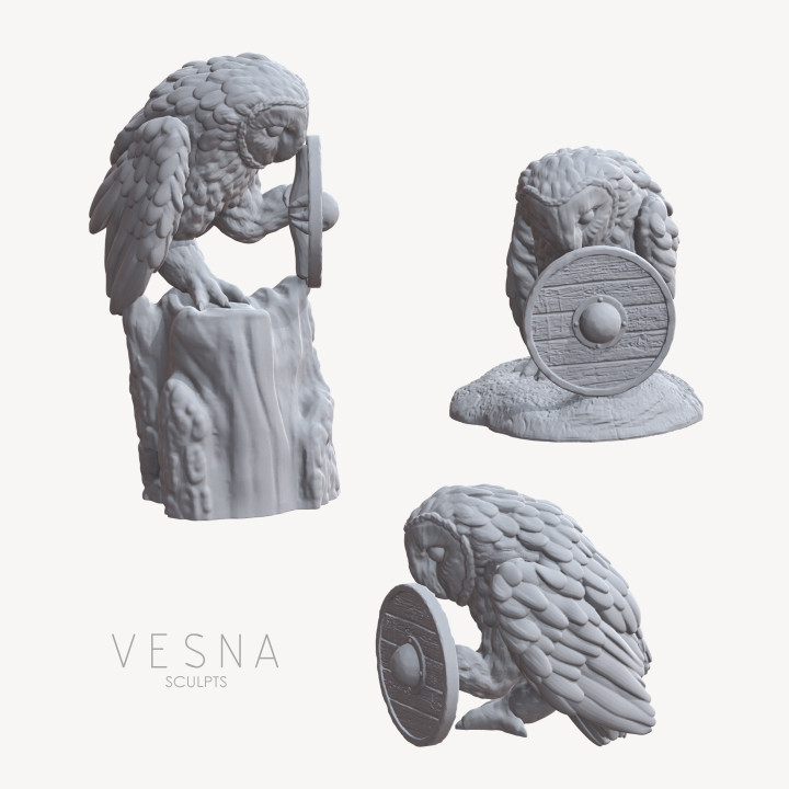 3D Printable Barn Owl with shield by VESNA SCULPTS