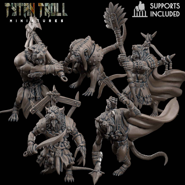 3D Printable Ratman Pack [Pre-Supported] by TytanTroll Miniatures