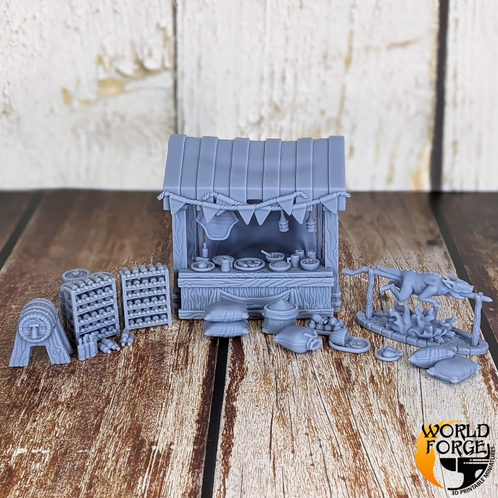 3D Printable Food Vendor Market Stall by World Forge Miniatures