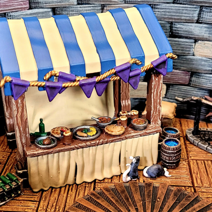 3D Printable Food Vendor Market Stall by World Forge Miniatures