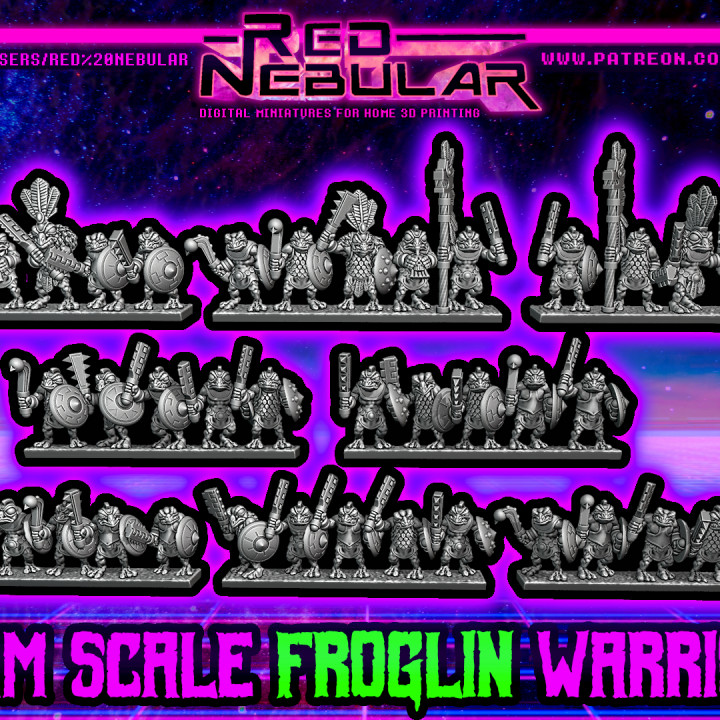 3D Printable Froglin warriors (10mm scale) by Red Nebular