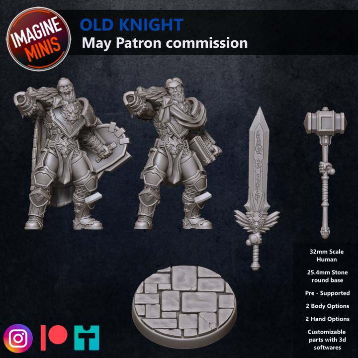 3D Printable Loyalty Reward 03 Months - Old Knight by Imagine Minis