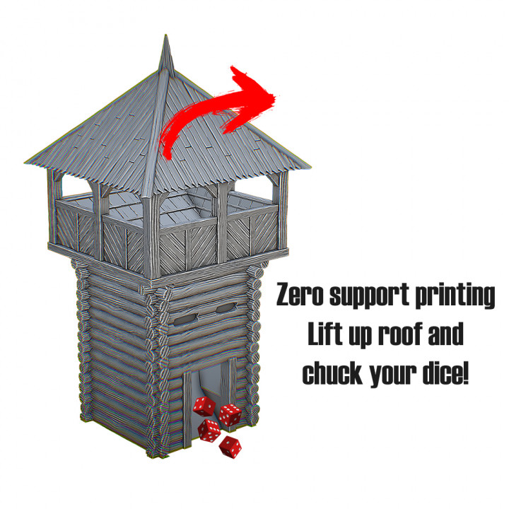 3D Printable Viking village Tower (and Dice tower) by Key Capas