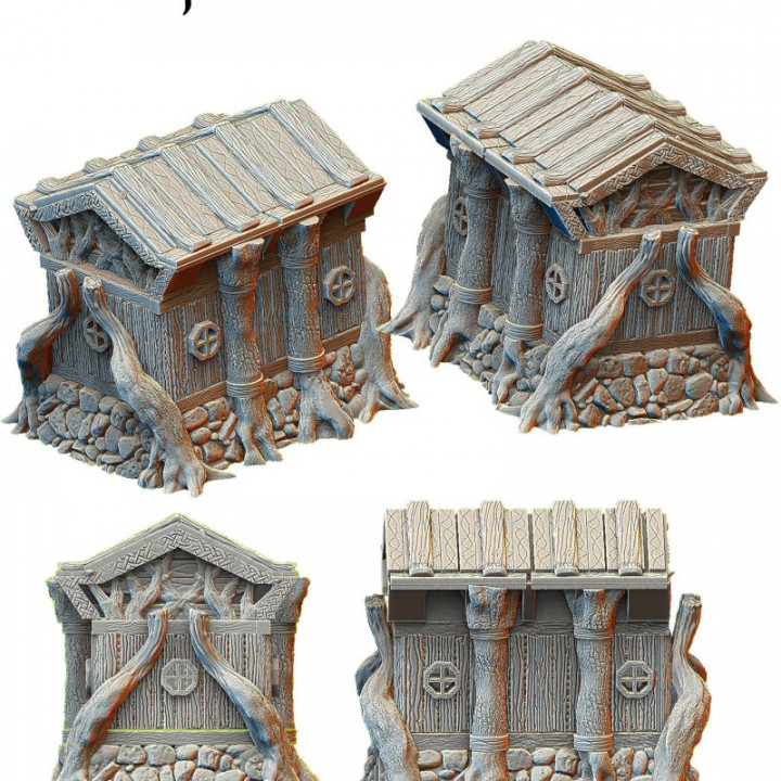 3D Printable Wood Elf Fort and Buildings by GameScape3D