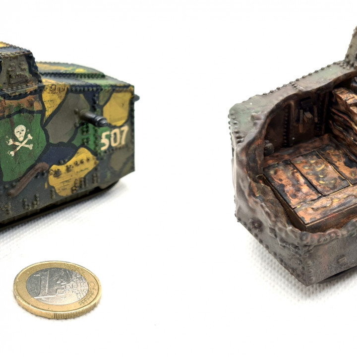 3D Printable WW1 4 tanks clean and destroy (8 STL) (Fr, US, UK, German ...