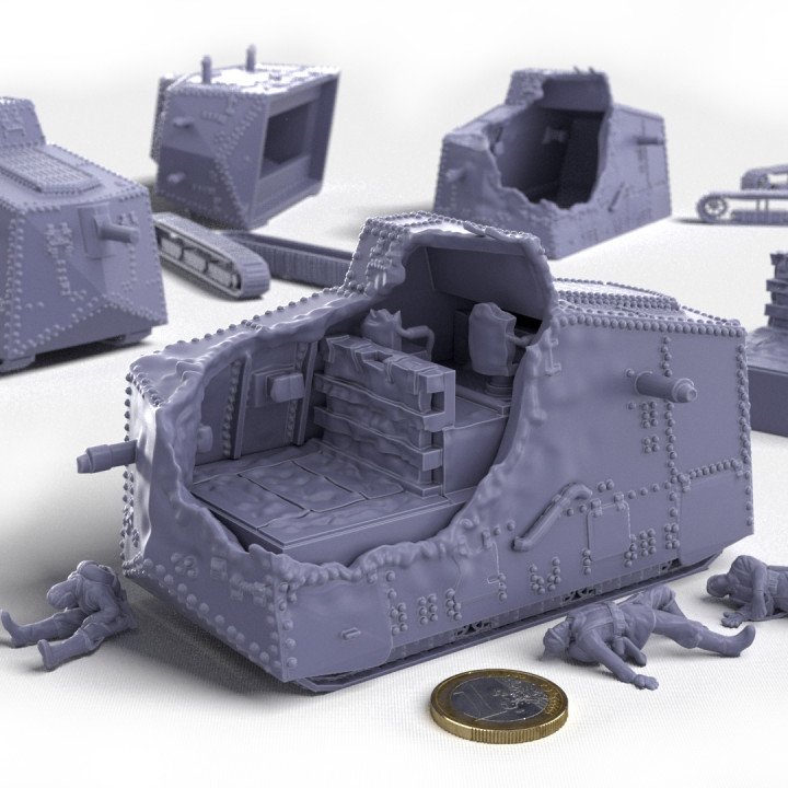 3D Printable WW1 4 tanks clean and destroy (8 STL) (Fr, US, UK, German ...