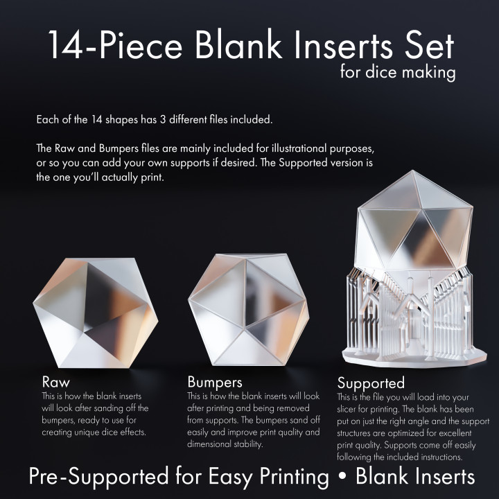 3D Printable Blank Inserts Set for Sharp-Edged Dice - 14 Shapes ...