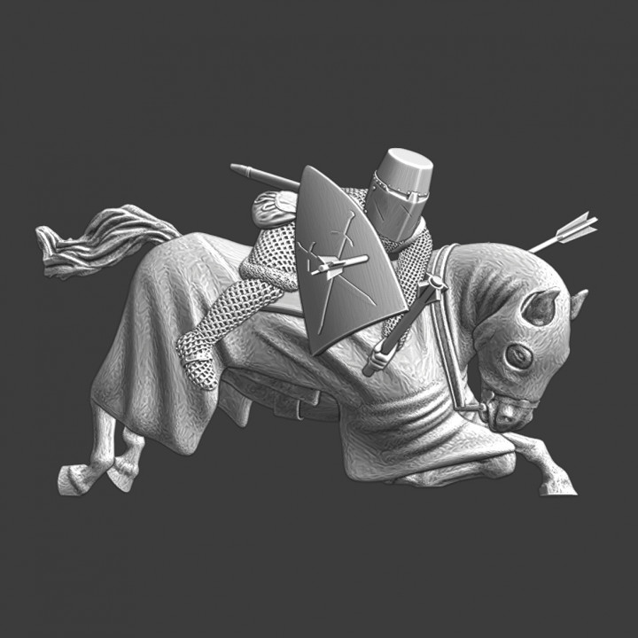 3D Printable Medieval knight falling from caparison covered horse by ...