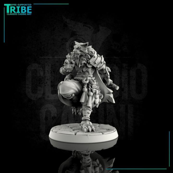 3D Printable (0081) Male felinid ranger warrior with katana and flame ...