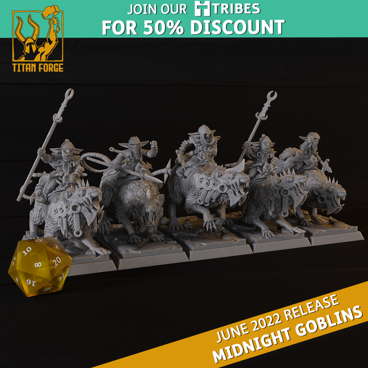 3D Printable Midnight Goblins Goblin Rat Riders by Titan Forge Miniatures
