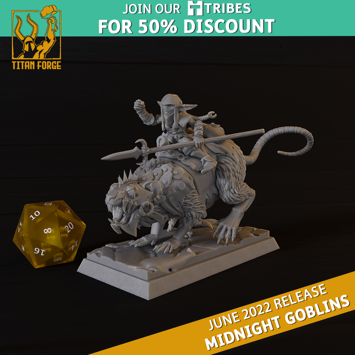 3D Printable Midnight Goblins Goblin Rat Riders by Titan Forge Miniatures