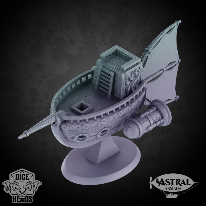 3D Printable Trade Skiff Astral Ship (miniature version) by Dice Heads