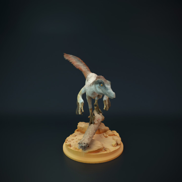 3D Printable Velociraptor Mongolianensis on tree by Dino and Dog