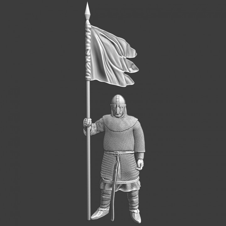 3D Printable Medieval guard with banner by Northern Crusades Miniatures