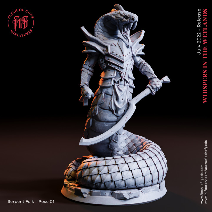 3D Printable Serpent Folk Warrior 01 by Flesh of Gods