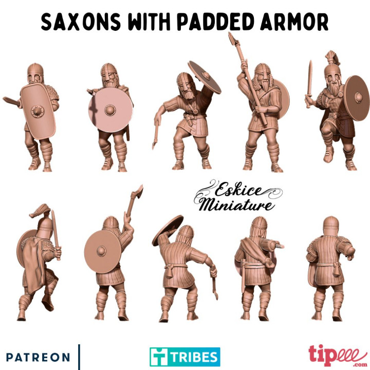 3D Printable Saxons with padded armor - 28mm by Eskice Miniature - Aron