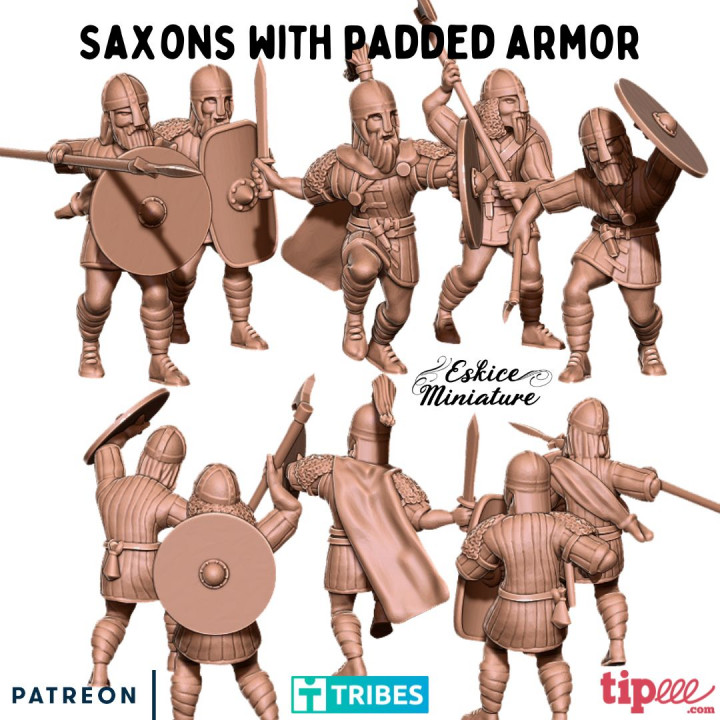 3D Printable Saxons with padded armor - 28mm by Eskice Miniature - Aron