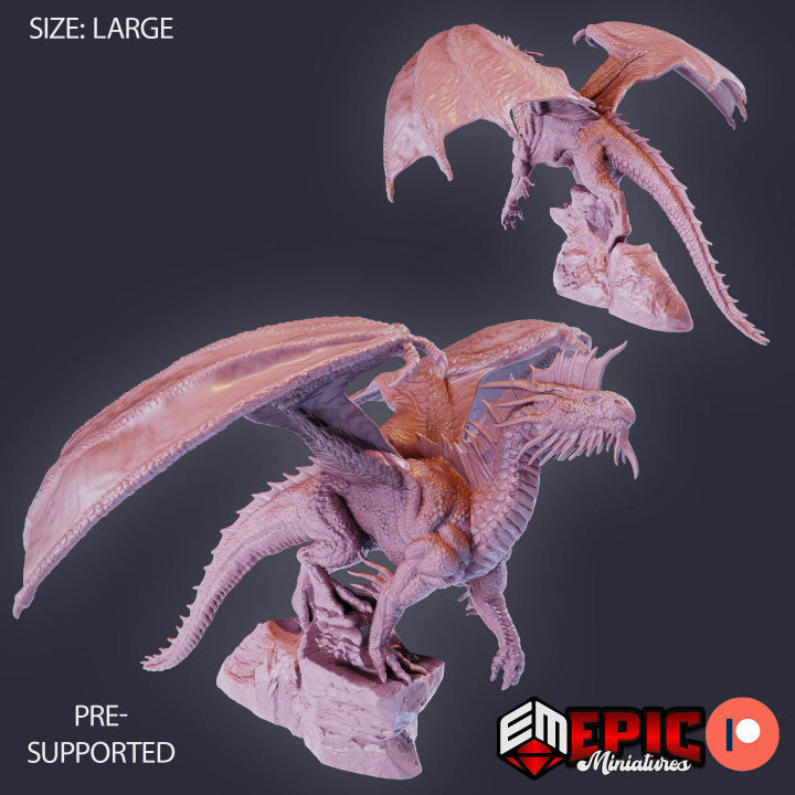 3D Printable Young Silver Dragon / Legendary Drake / Winged Mountain ...