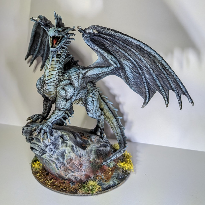 3D Print of Ancient Silver Dragon / Legendary Drake / Winged Mountain Encounter / Magical Beast ...