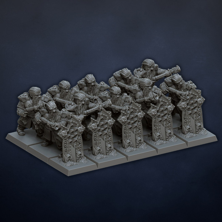 3D Printable Dwarf Clan Marksmen by Dragon's Lake Miniaturas
