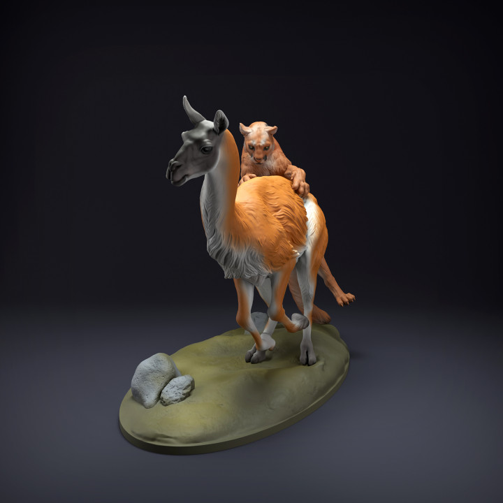 3D Printable Mountain Lion Guanaco Hunt by Animal Den Miniatures