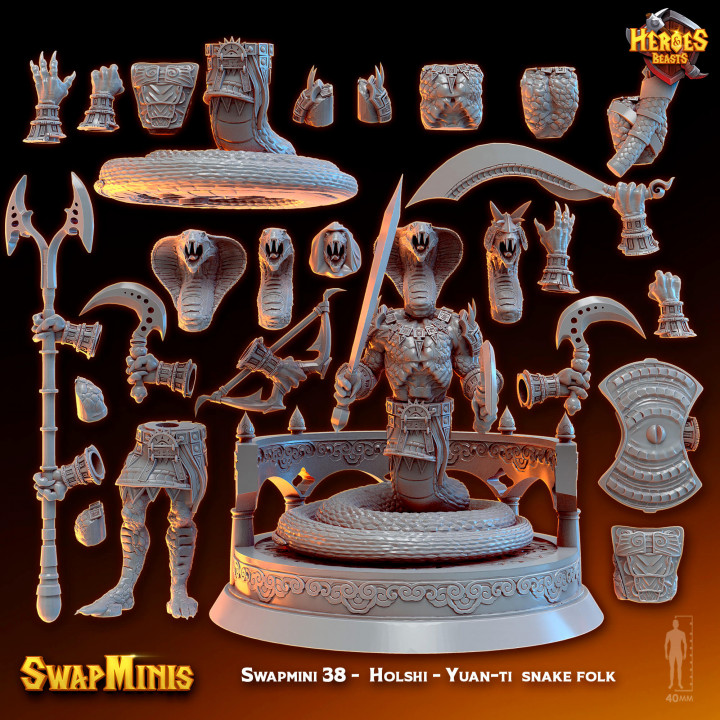 3D Printable Swapmini 38 - Holshi - Yuan-ti snake folk by Heroes and Beasts